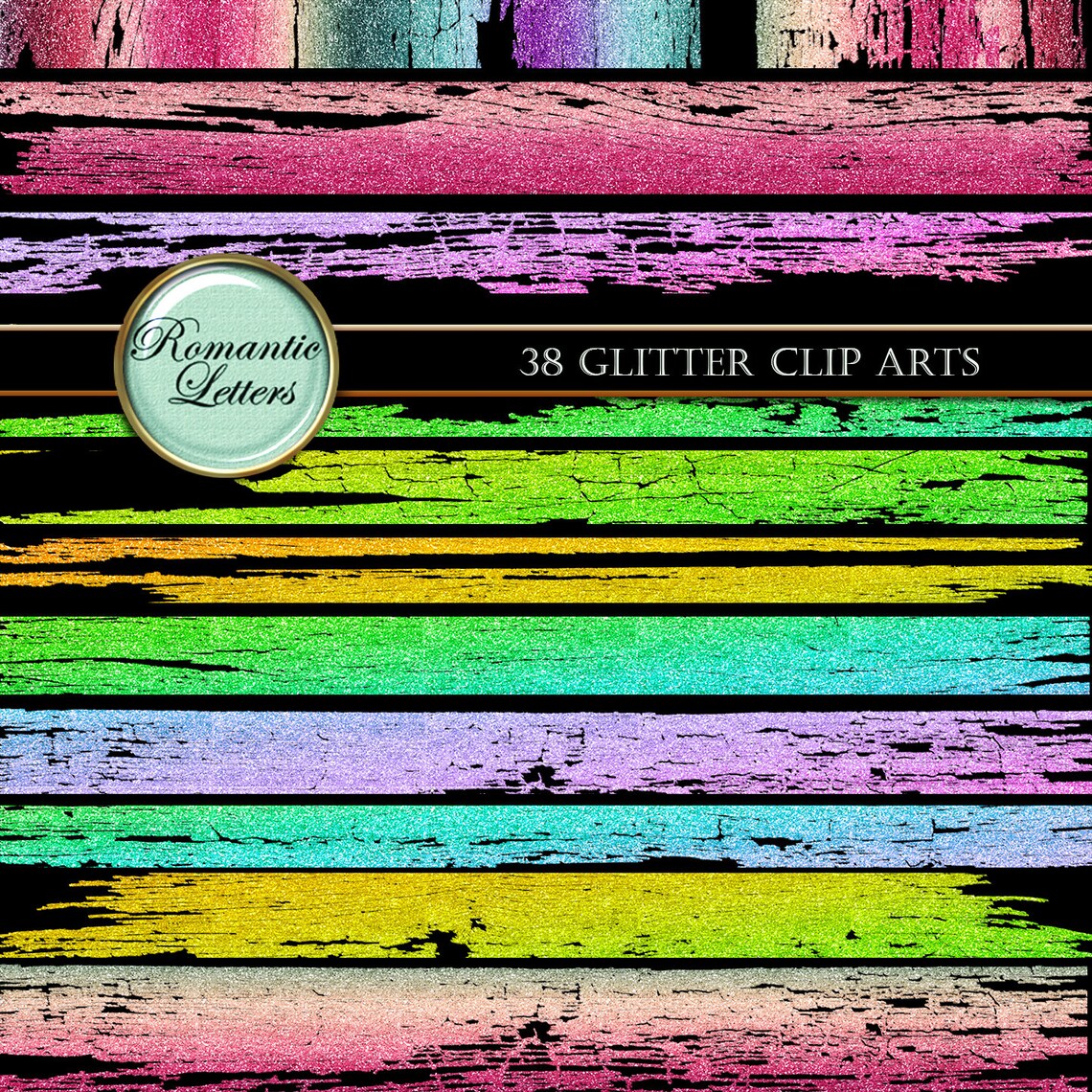 Digital Scrapbook Borders Clip Art Gold Rainbow Glitter Digital Borders ...