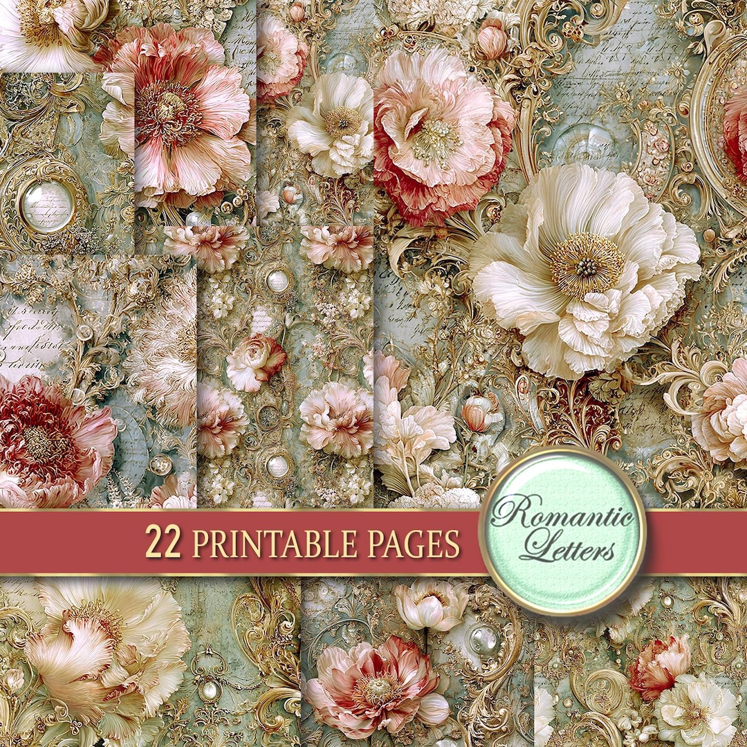 Baroque Flowers Digital Printable Scrapbook Paper Pack Shabby Chic ...