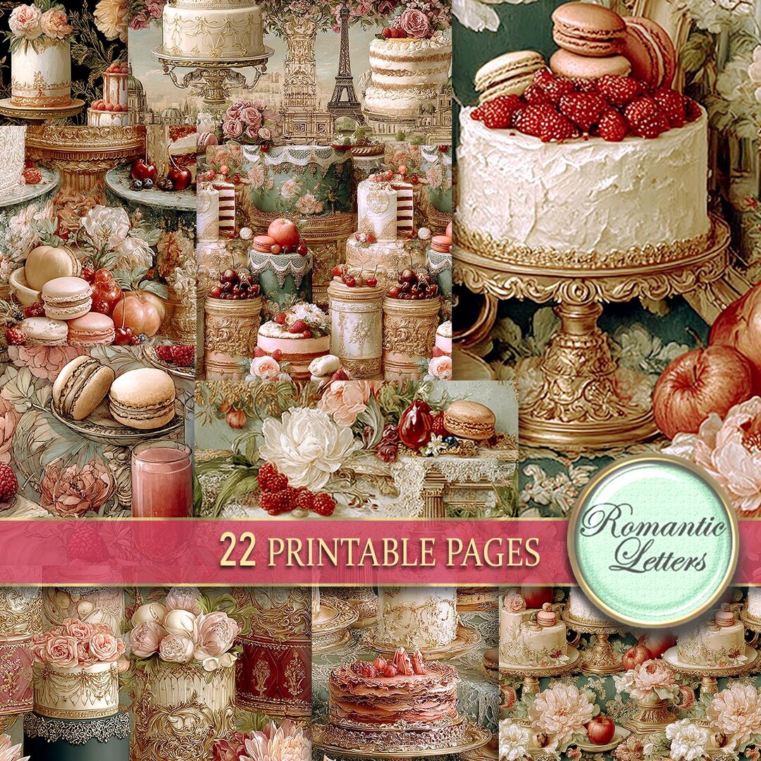 Wedding Cake Digital Printable Scrapbook Paper Pack Sweets Cooking Junk ...