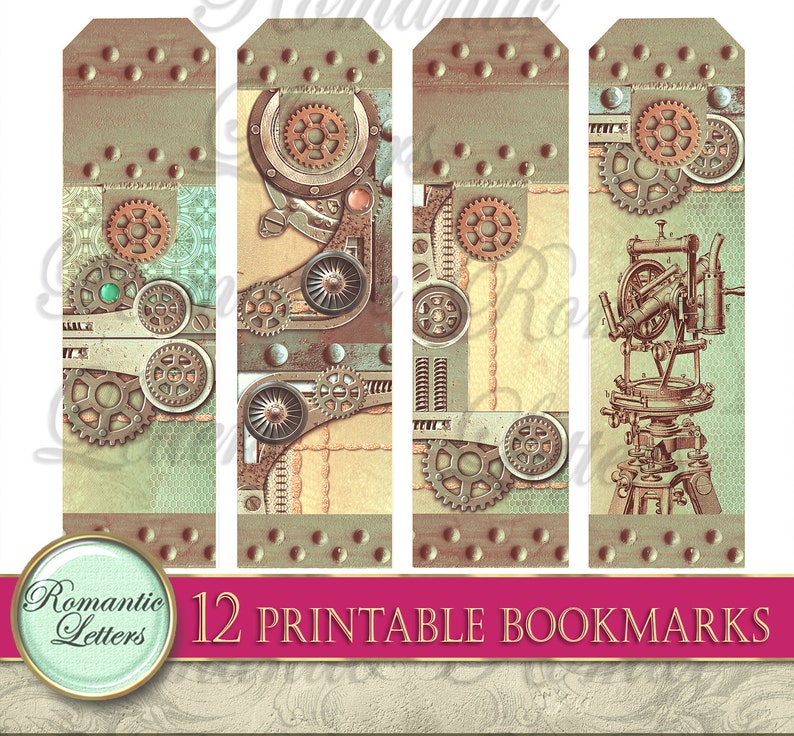 Printable Steampunk Bookmarks Set Digital Printable Gift Tags - Etsy