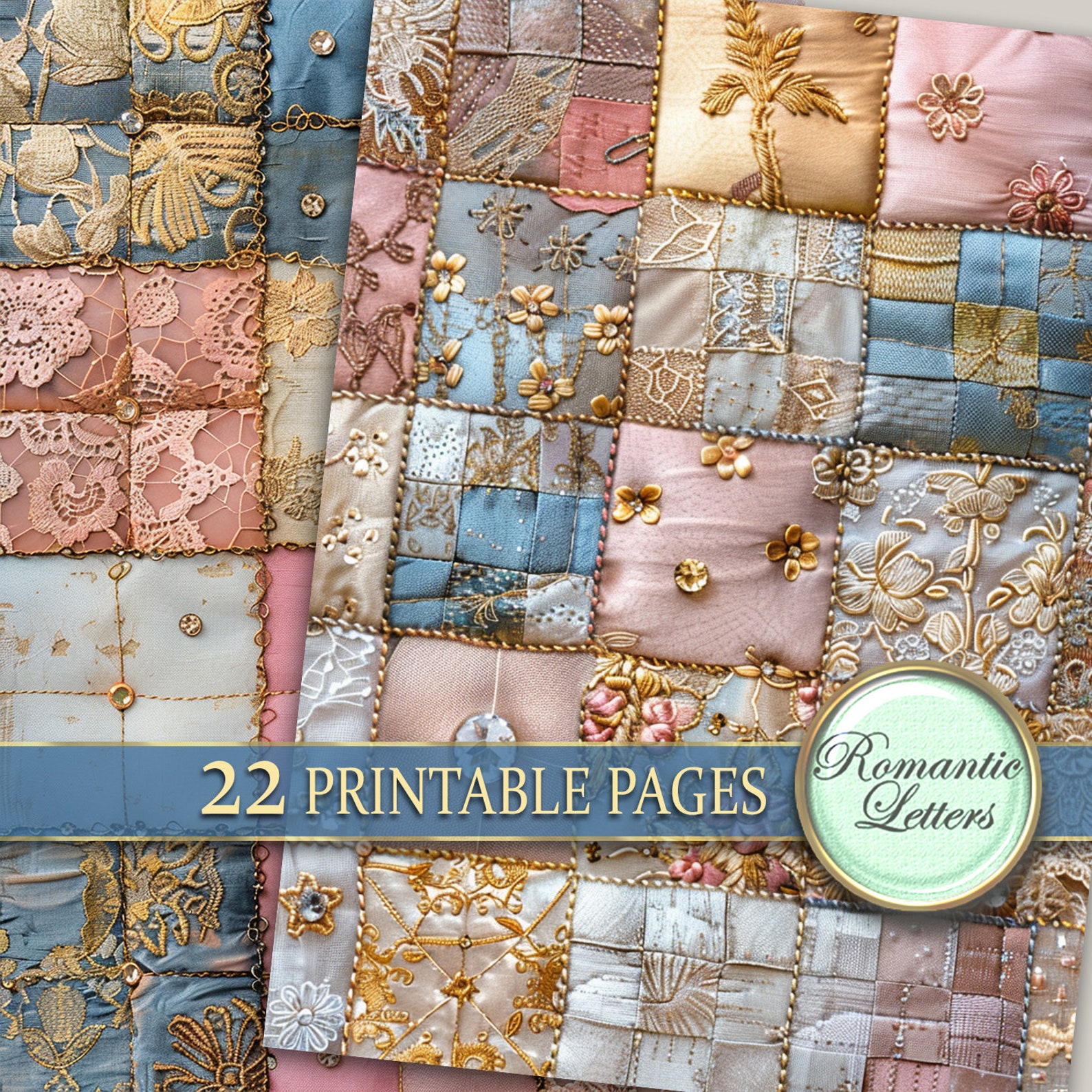 Patchwork Digital Printable Scrapbook Paper Pack Junk Journal Fabric ...