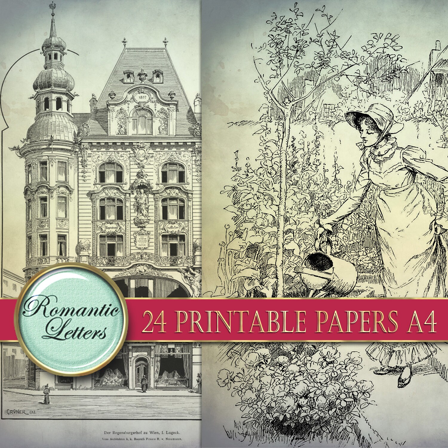 Printable paper pack junk journal paper Victorian digital | Etsy