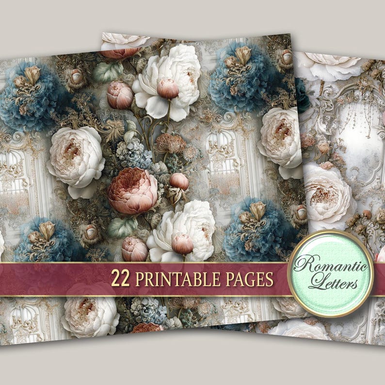 Baroque Rose Digital Printable Scrapbook Paper Pack Junk Journal Pages ...