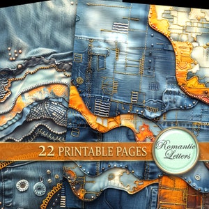 Digital Printable Scrapbook Paper Pack Junk Journal Paper Denim Fabric ...