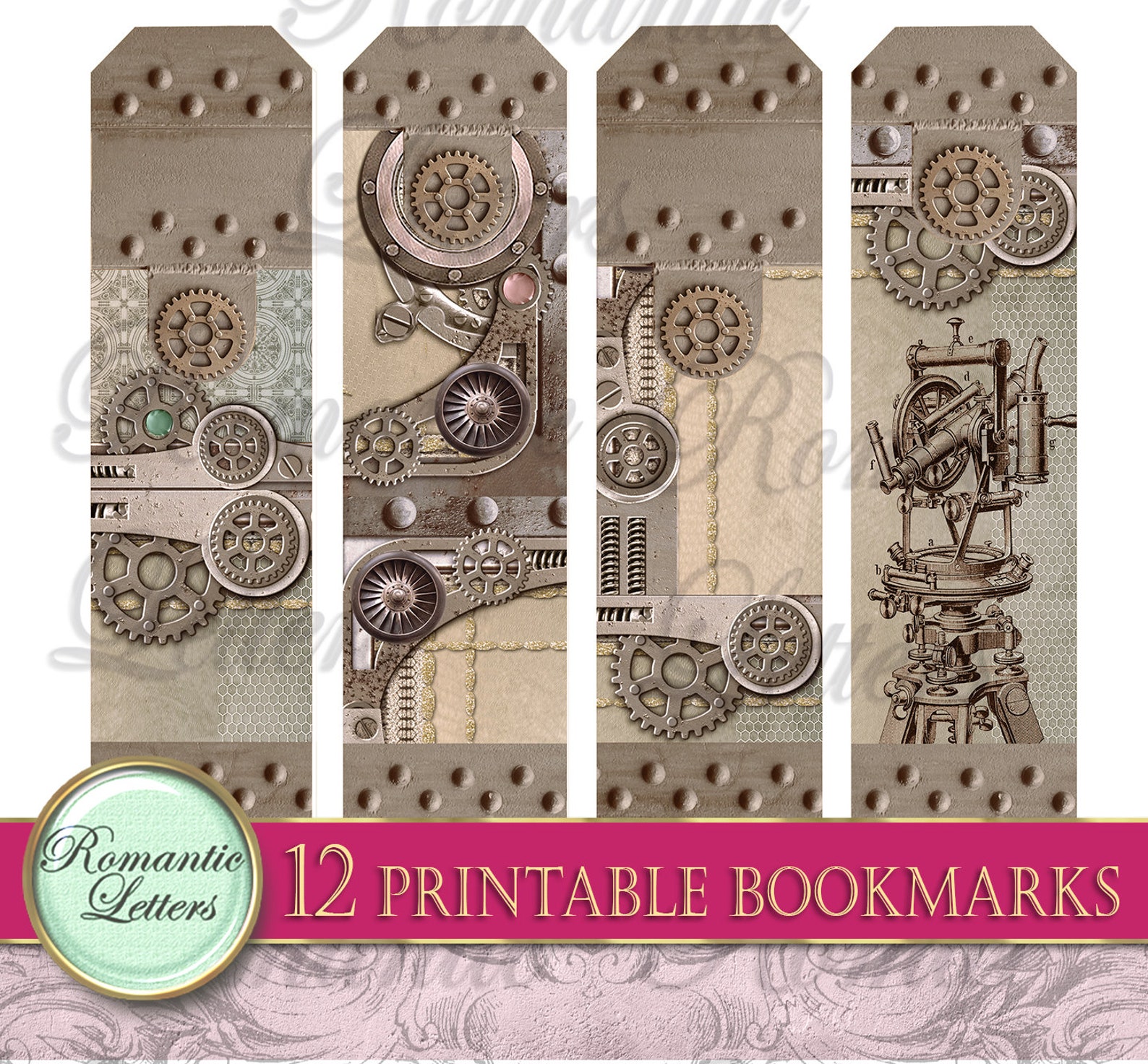 Printable Steampunk Bookmarks Set Printable Scrapbook Gift Tags ...