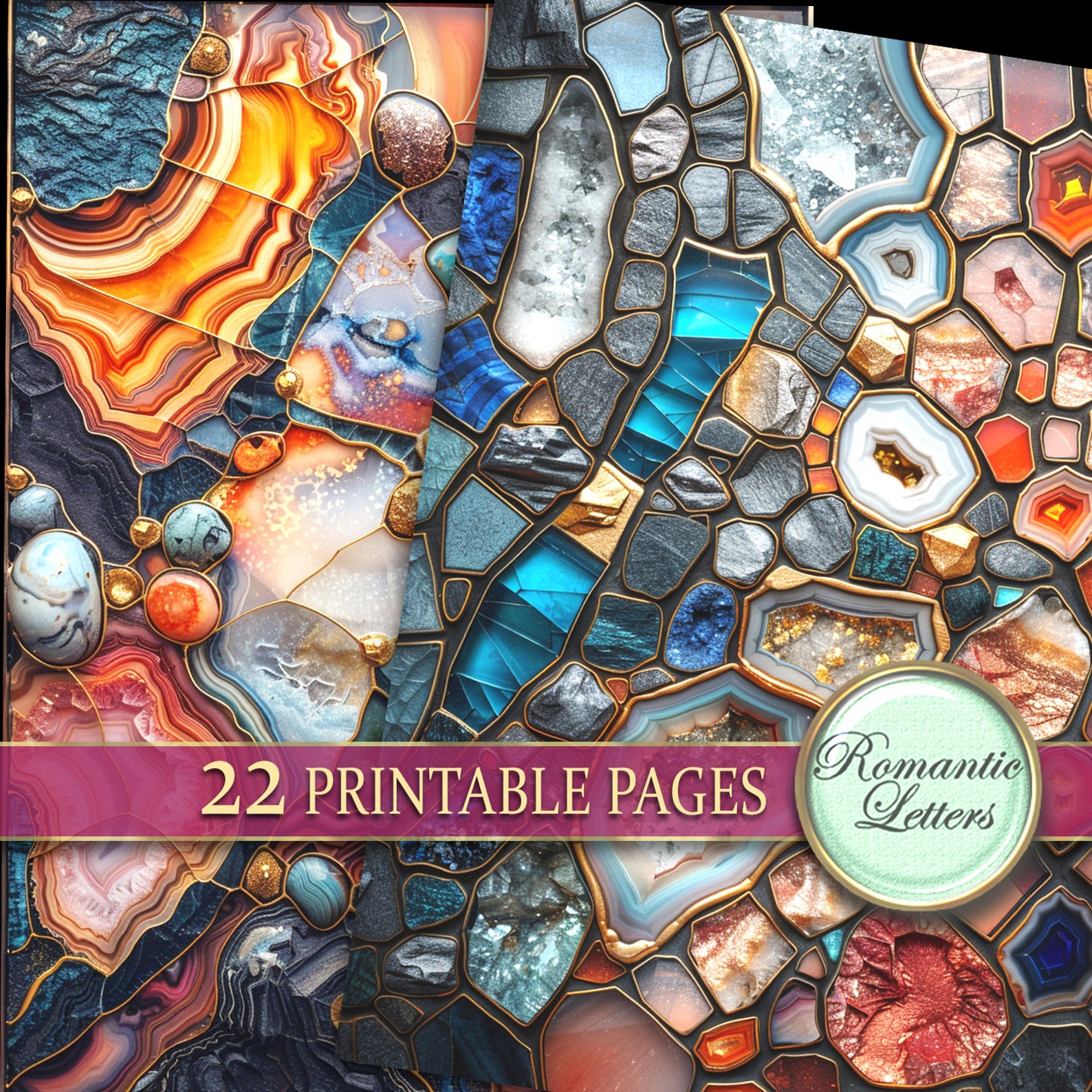Gemstone Digital Printable Scrapbook Paper Pack Craft Paper Decoupage ...