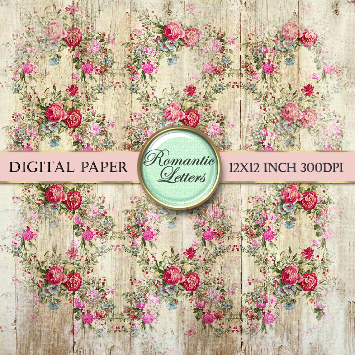 Floral digital scrapbook paper pack Shabby Chic rose flower | Etsy