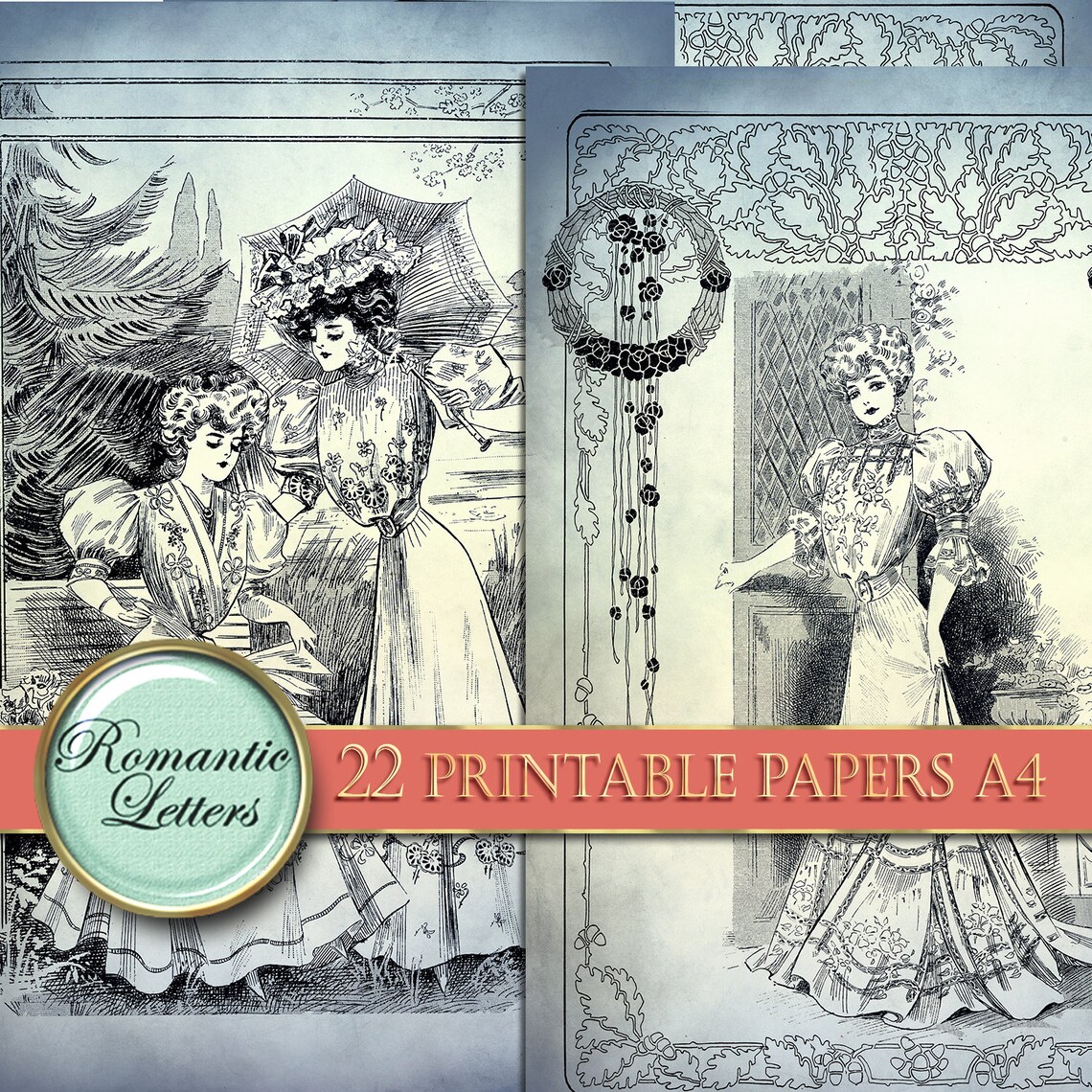 Printable Journal Paper Victorian Women Fashion Digital Paper Pack ...