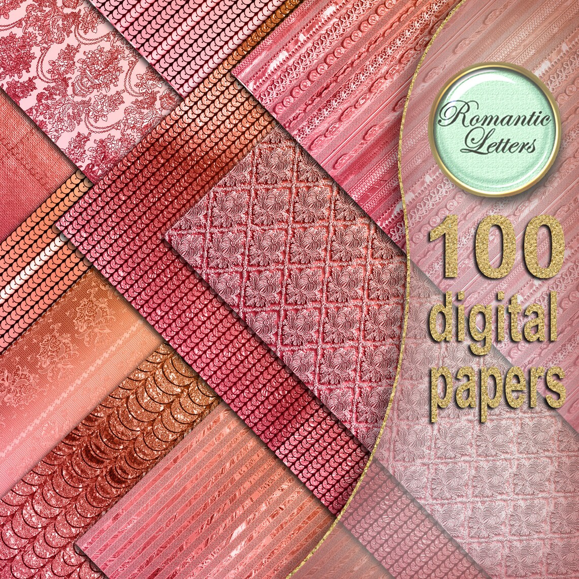 100 Digital Papers Printable Texture Digital Scrapbooking Background ...