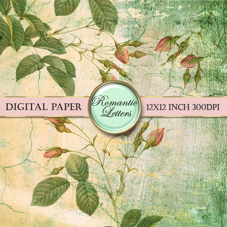 Floral Digital Scrapbook Paper Pack Shabby Chic Rose Flower Printable ...