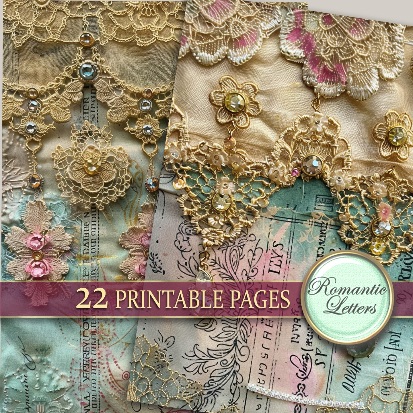 Digital Printable Scrapbook Paper Pack Junk Journal Pages Shabby Chic ...