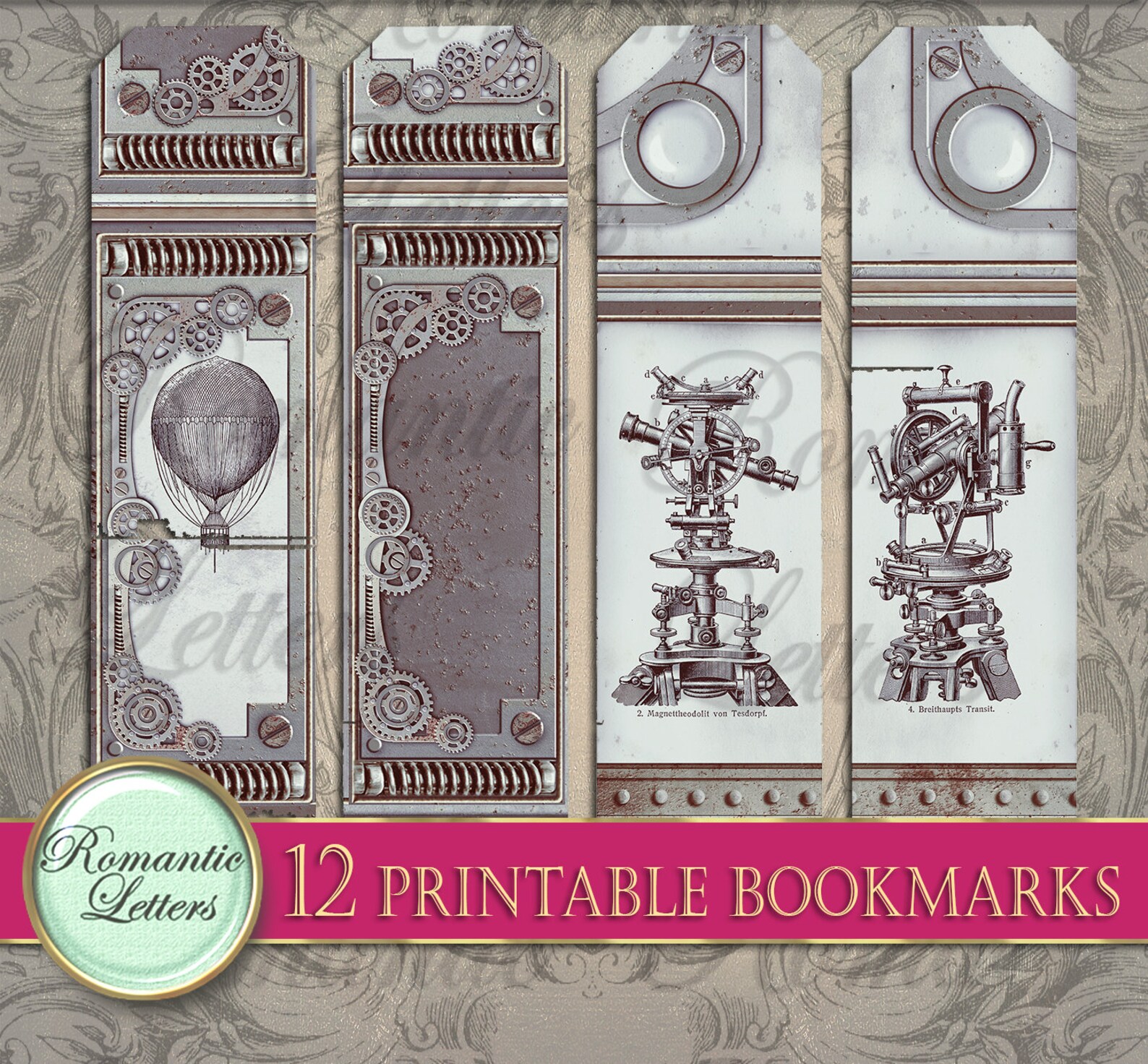 Printable Steampunk Bookmarks Set Printable Gift Tags - Etsy