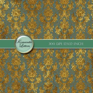 Autumn Digital Paper Gold Damask Patterns Digital Vintage Scrapbook ...