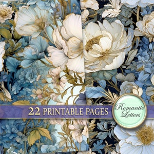 Botanical Digital Scrapbook Paper Pack Shabby Chic Flower Digital ...