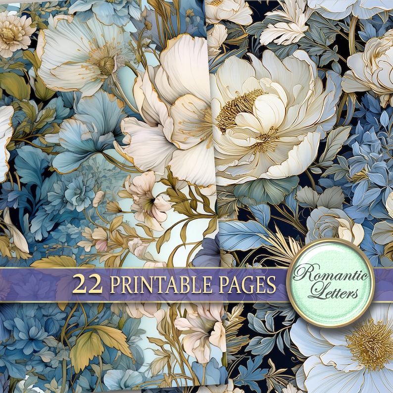 Botanical Digital Scrapbook Paper Pack Shabby Chic Flower Digital ...