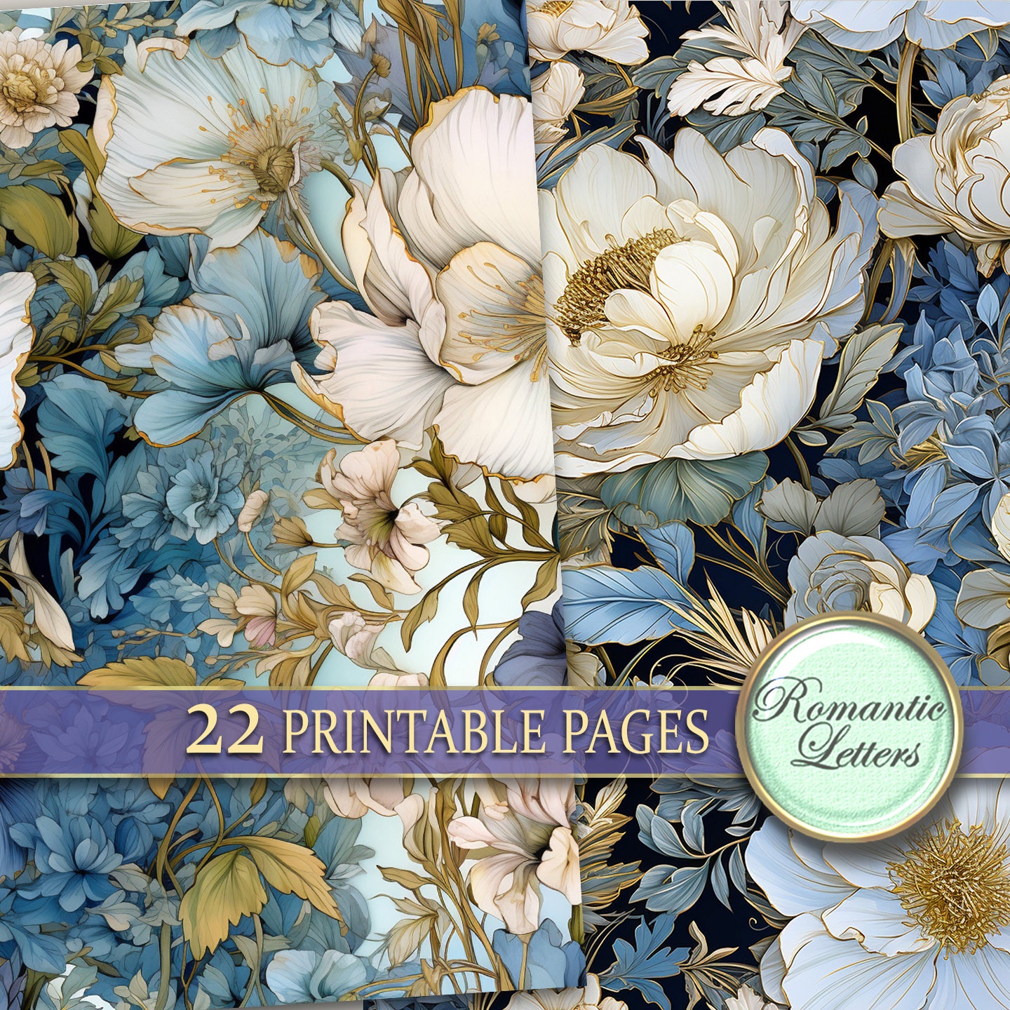 Botanical Digital Scrapbook Paper Pack Shabby Chic Flower Digital ...