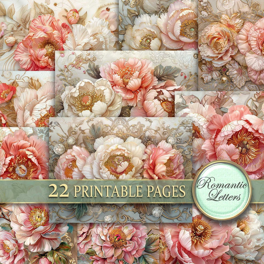 Botanical Digital Scrapbook Paper Pack Shabby Chic Flowers Wedding ...