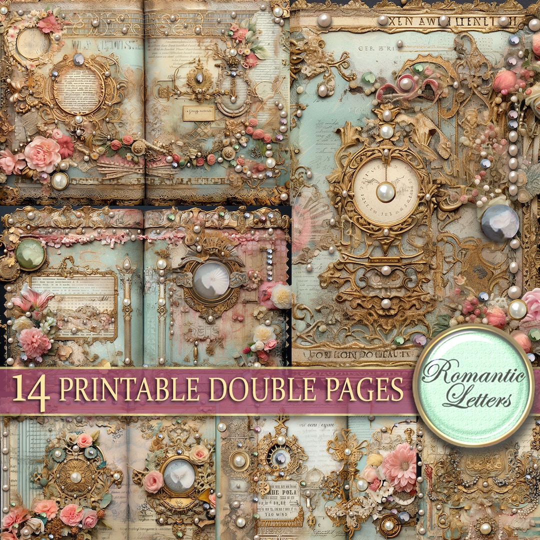 Printable Junk Journal Pages Cards Digital Scrapbook Paper Pack Antique ...