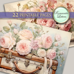 Floral Digital Scrapbook Paper Pack Junk Journal Pages Shabby Chic Rose ...