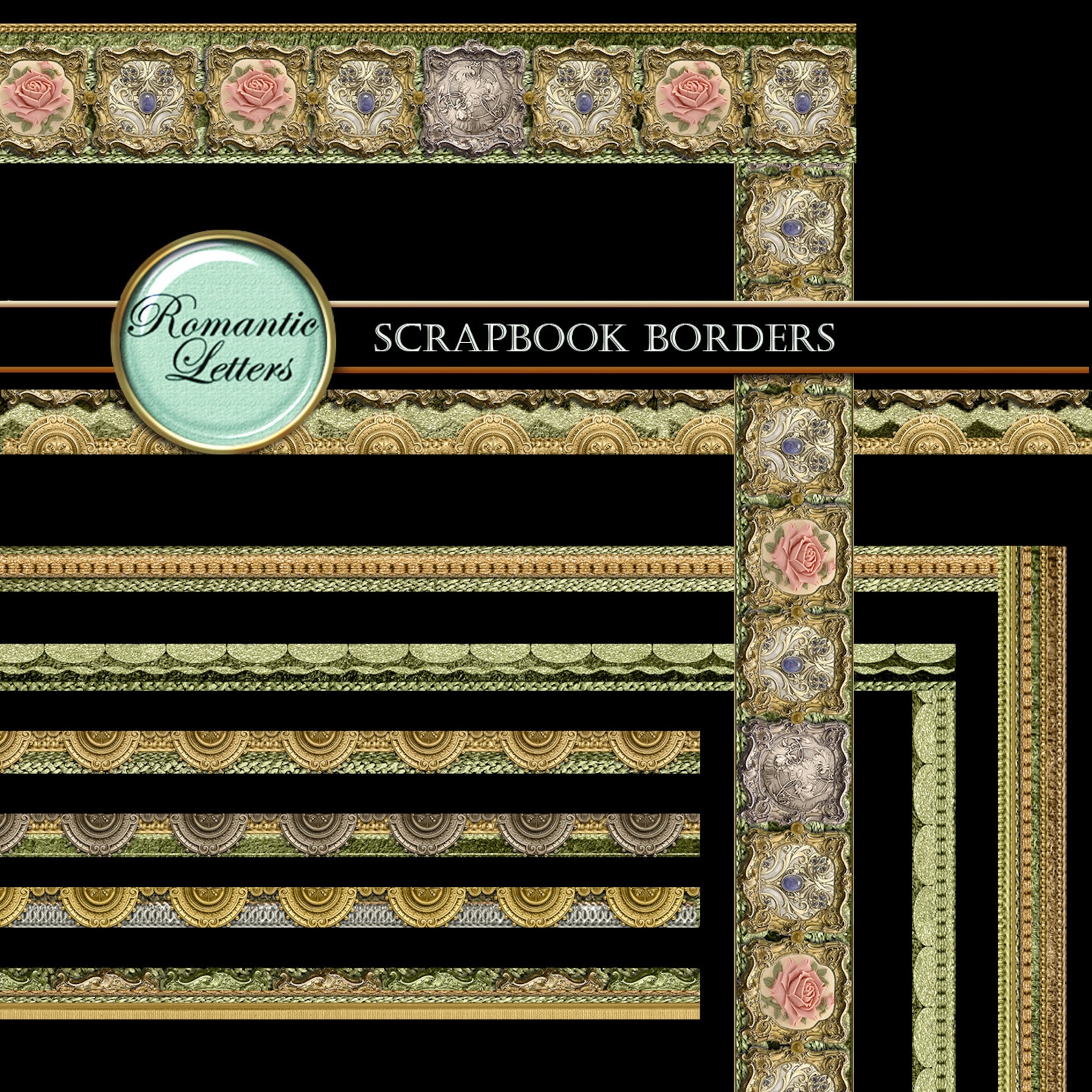Digital Printable Scrapbook Borders Clip Art Gold Glitter - Etsy UK