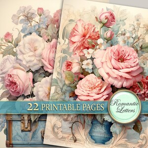 Floral Digital Printable Scrapbook Paper Pack Junk Journal Pages Shabby ...