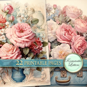 Floral Digital Printable Scrapbook Paper Pack Junk Journal Pages Shabby ...