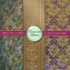 Gold Damask Digital Paper Pack Digital Scrapbook Album Paper Digital ...