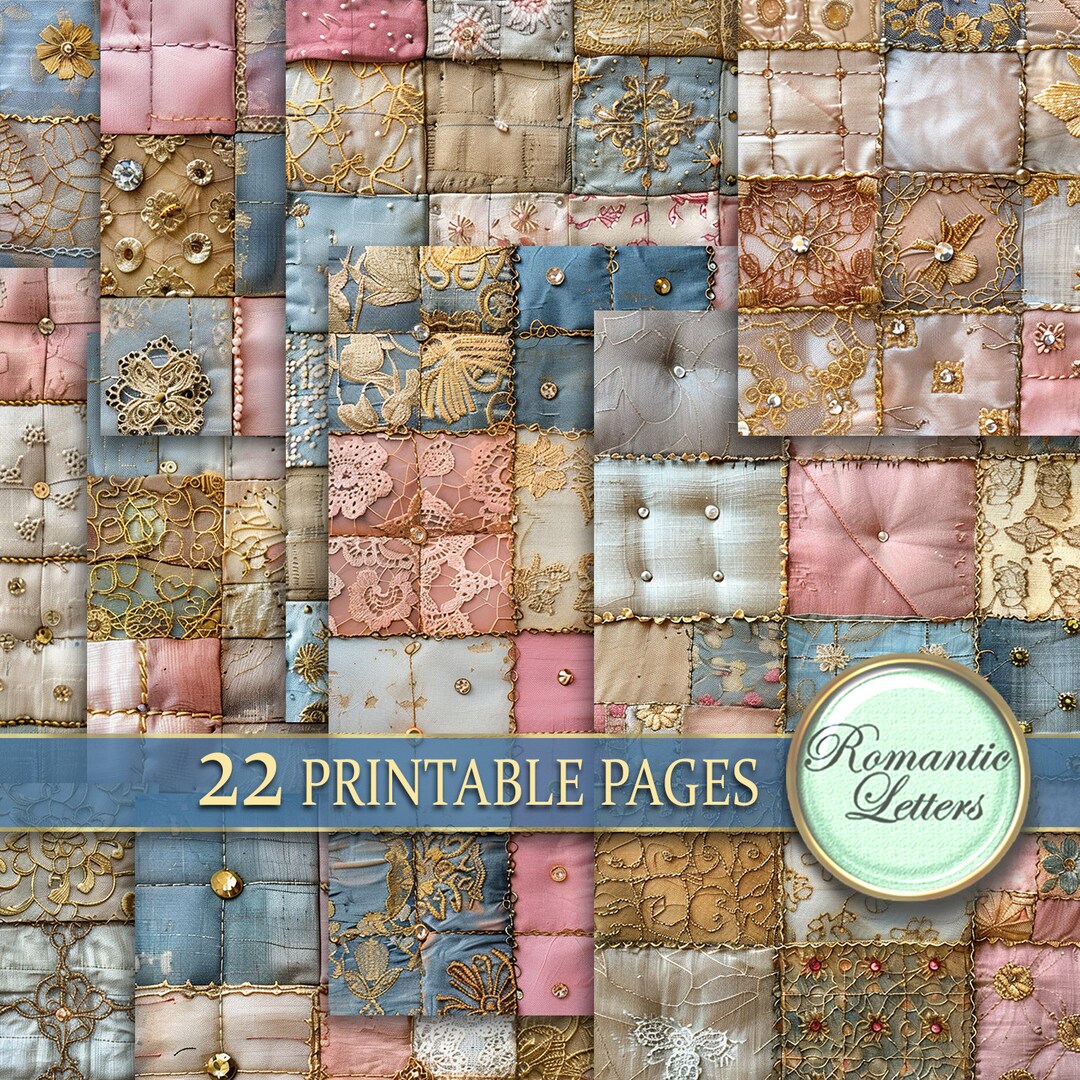 Patchwork Digital Printable Scrapbook Paper Pack Junk Journal Fabric ...