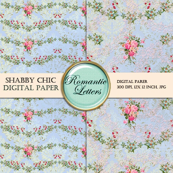 Floral Digital Scrapbook Paper Pack Floral Shabby Chic ROSE | Etsy