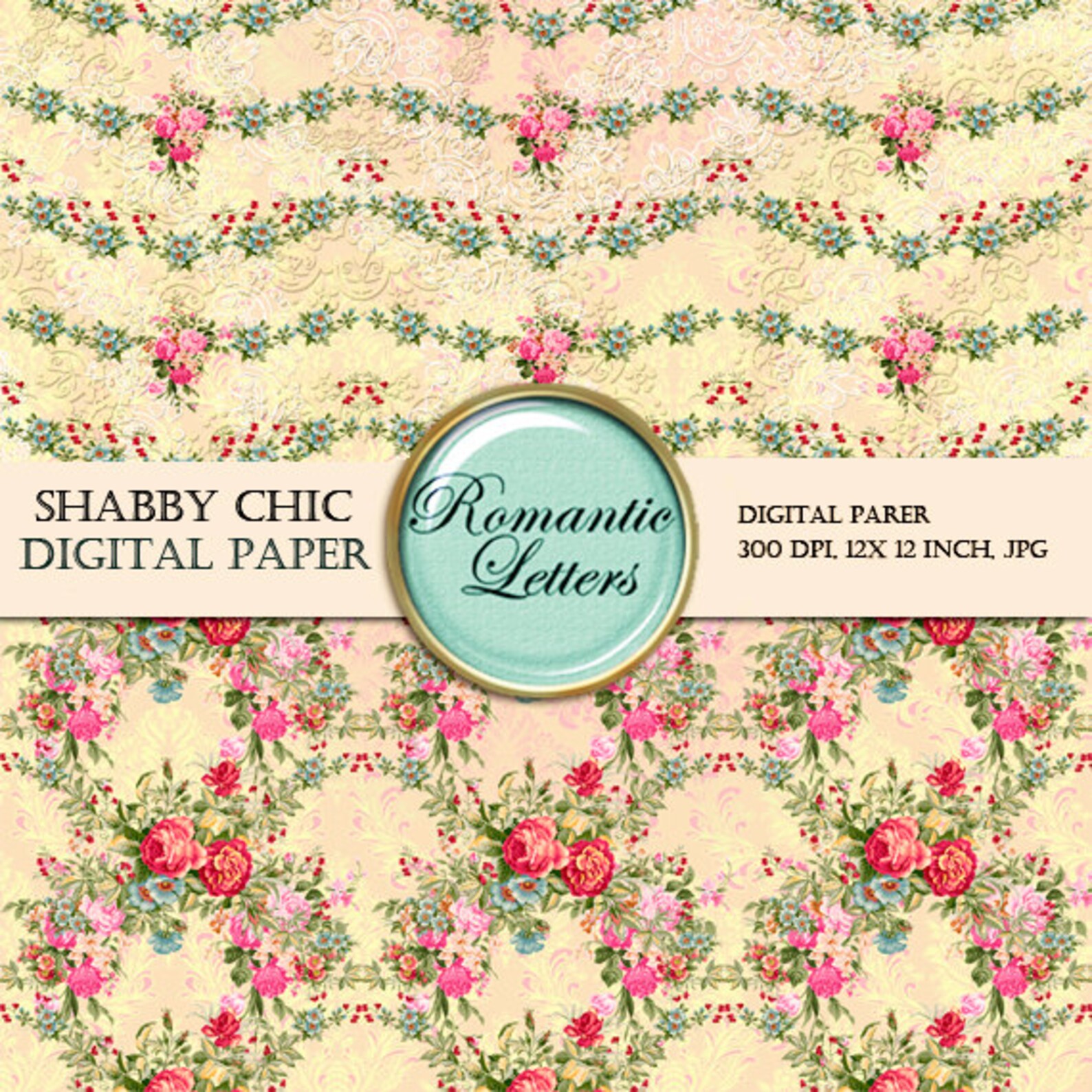 Shabby Chic Digital Paper Pack Digital Scrapbooking Floral - Etsy