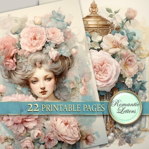 Floral Digital Printable Scrapbook Paper Pack Junk Journal Pages Shabby ...