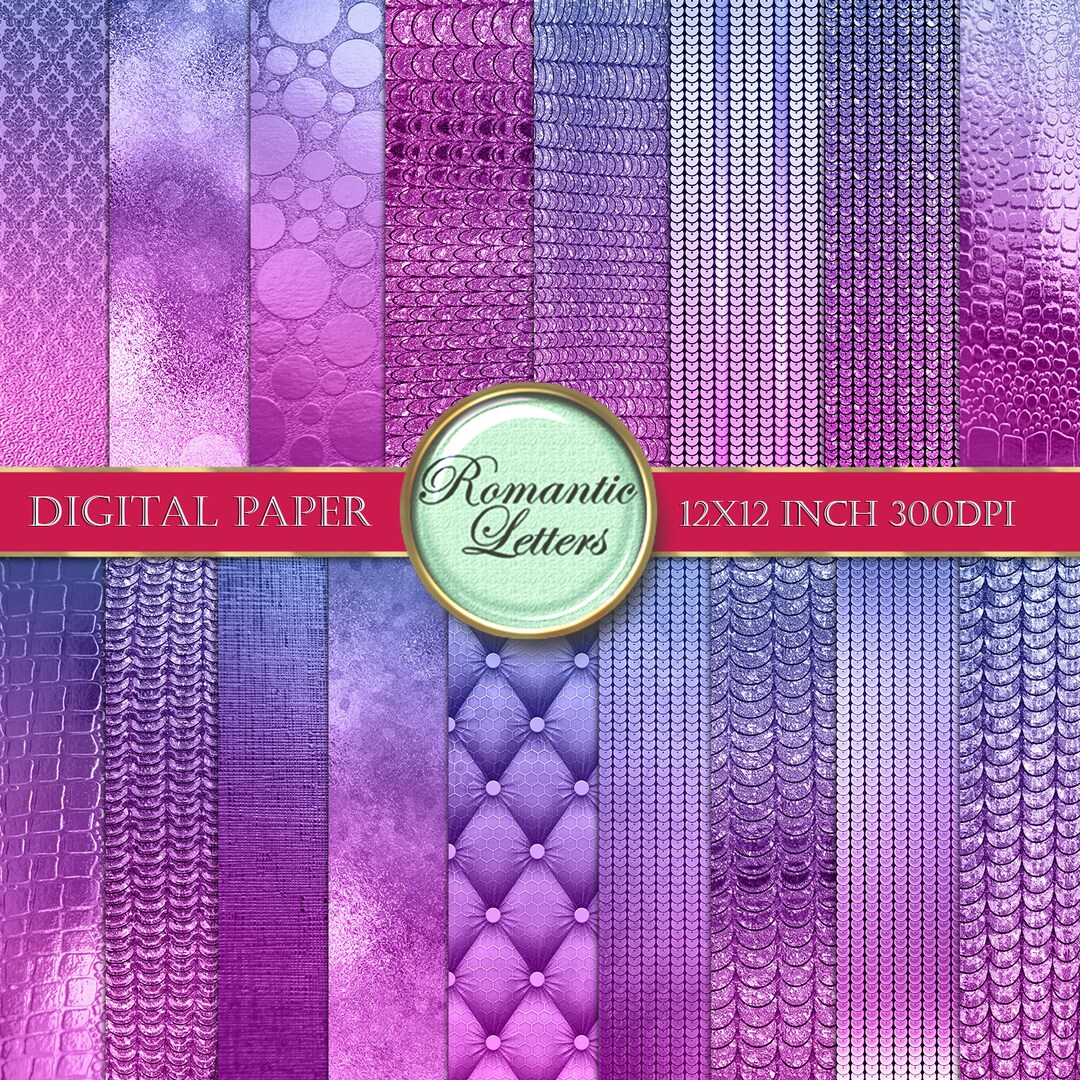 Purple Digital Paper Scrapbook Paper Sequin Background Paper Gold Foil ...