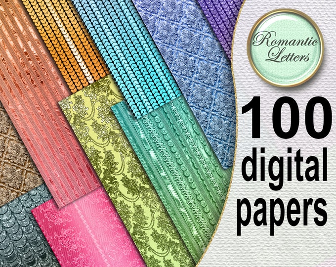 100 Digital Papers Printable Texture Digital Scrapbooking Background ...