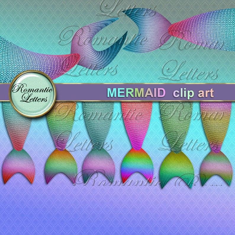 Mermaid Birthday Party Digital Clipart Invitations Clip Art - Etsy