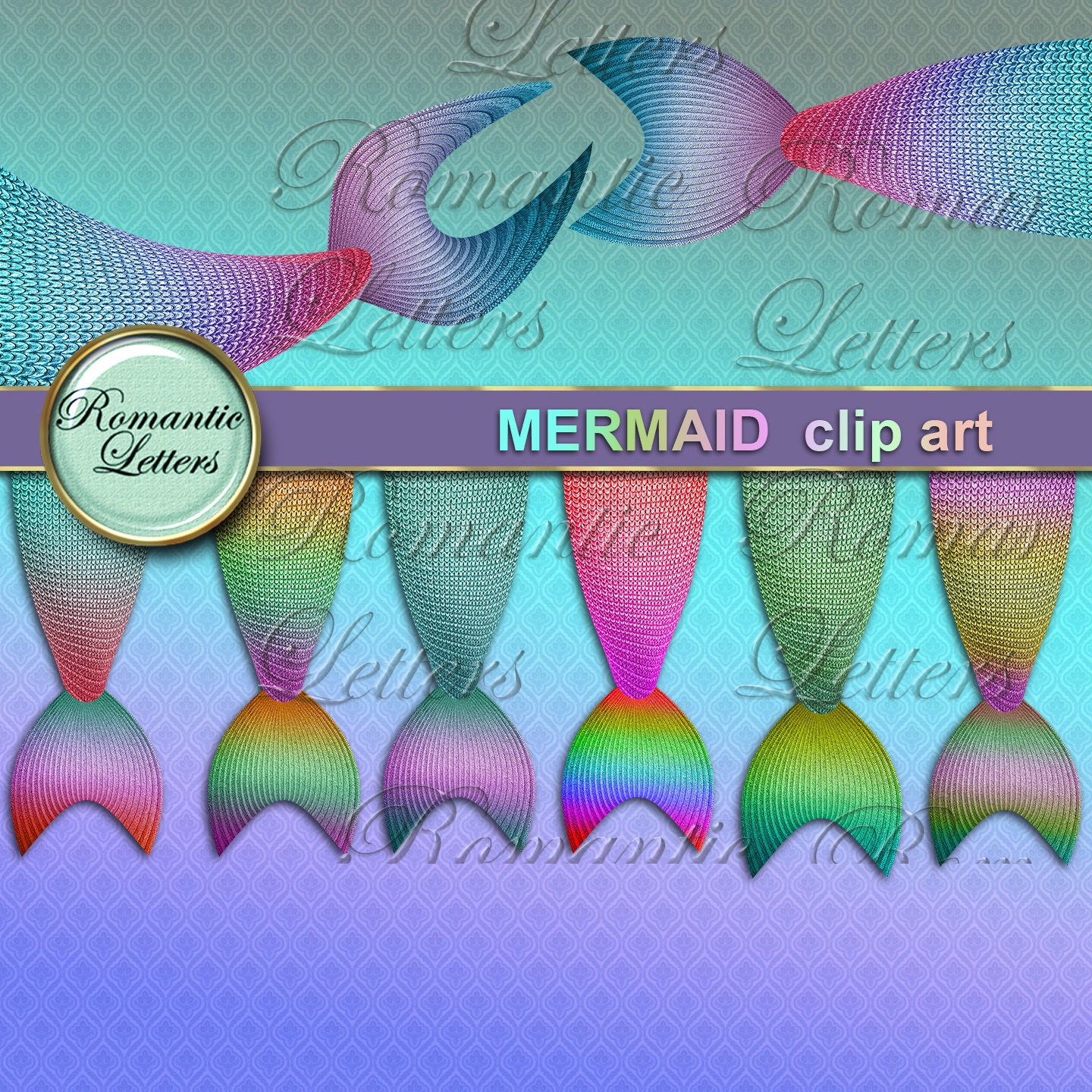 Mermaid birthday party digital clipart invitations clip art | Etsy