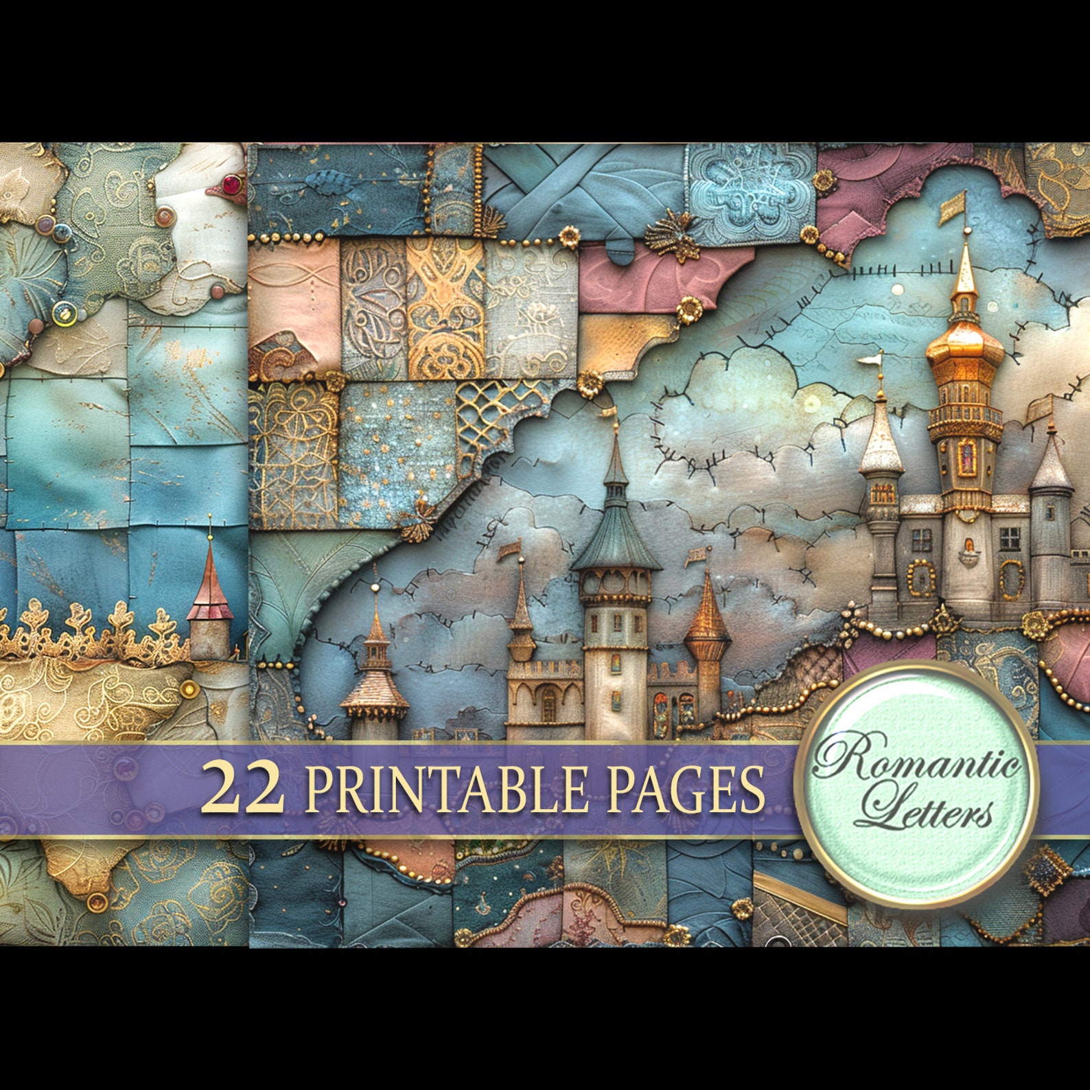 Digital Printable Scrapbook Paper Pack Fairytale Castle Patchwork ...