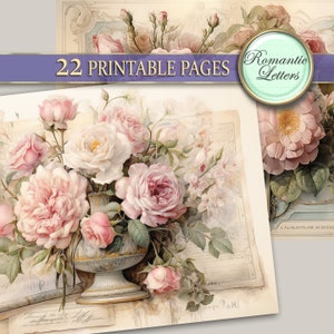 Floral Digital Scrapbook Paper Pack Junk Journal Pages Shabby Chic Rose ...