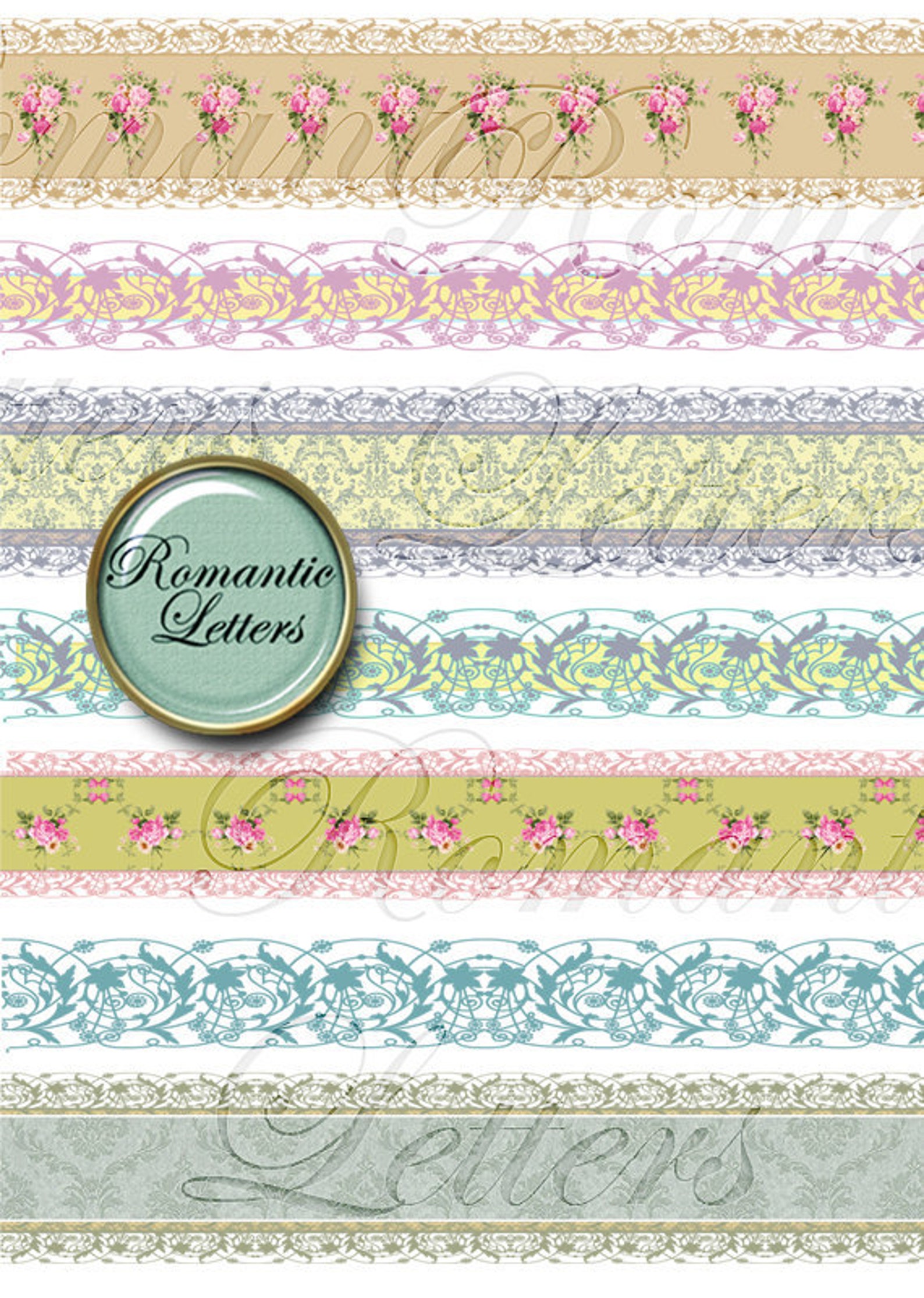 Shabby Chic Lace Borders Clipart, Floral Scrapbook Embellishments ...