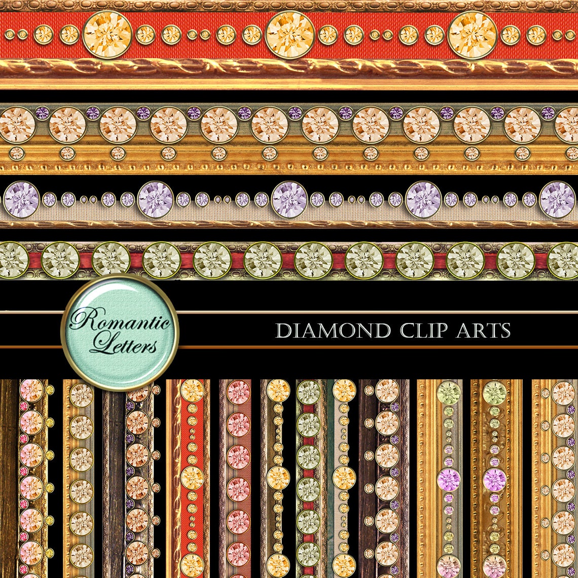 Digital Borders Clip Art Diamond Clip Art Gold Lace Frame - Etsy