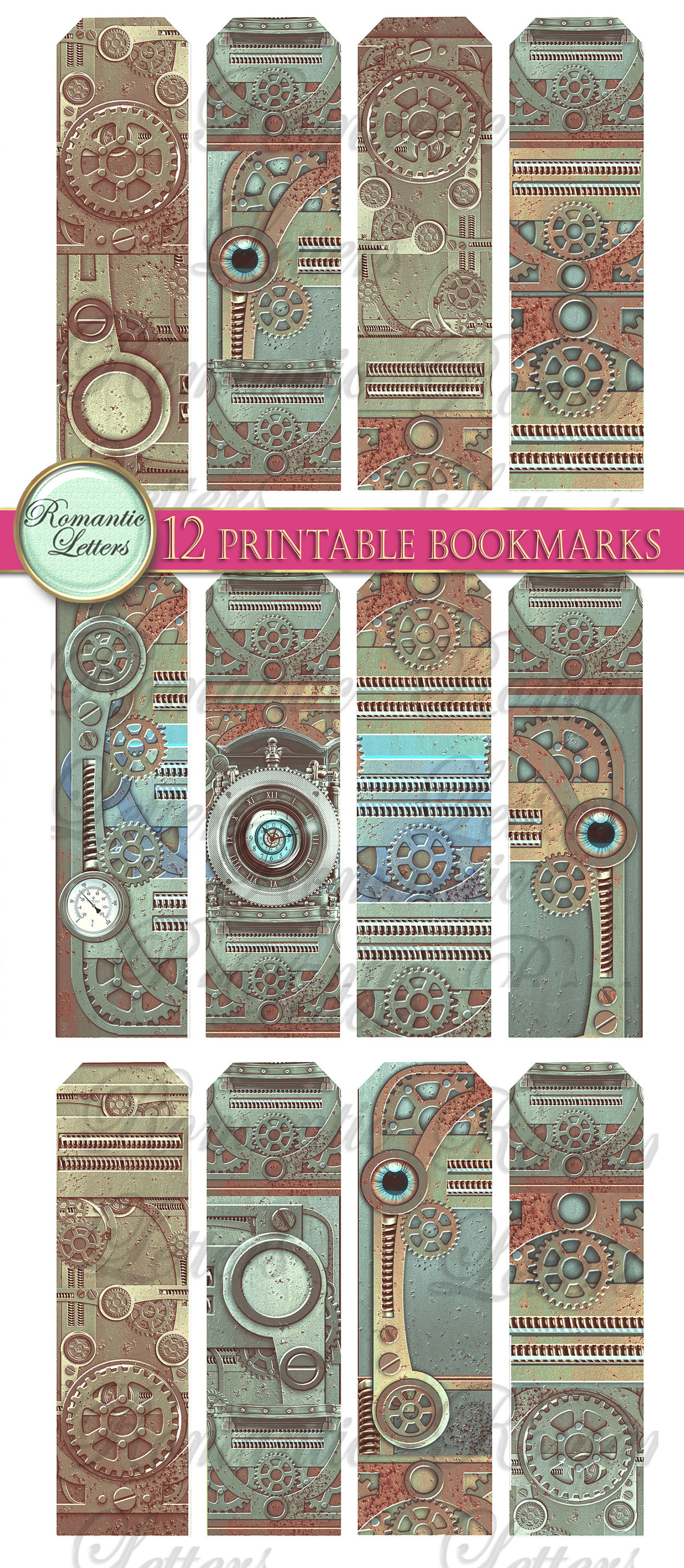 Printable Steampunk Bookmarks Set Digital Printable Gift Tags - Etsy