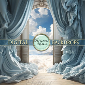 Digital Backdrop Room Digital Background Sky Clouds White Wood Floor ...