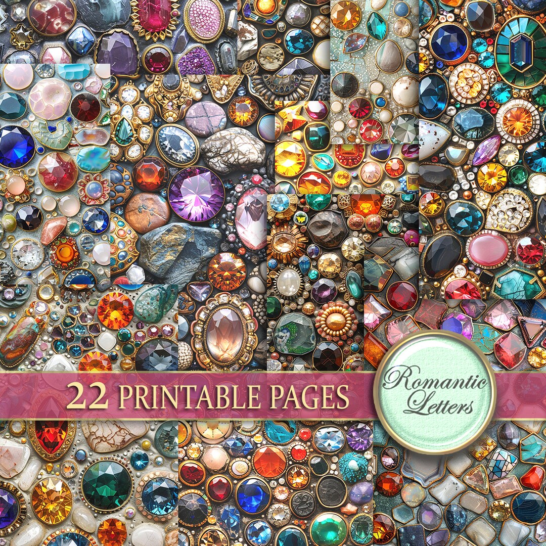 Gemstone Digital Printable Scrapbook Paper Pack Jewellery Printable ...