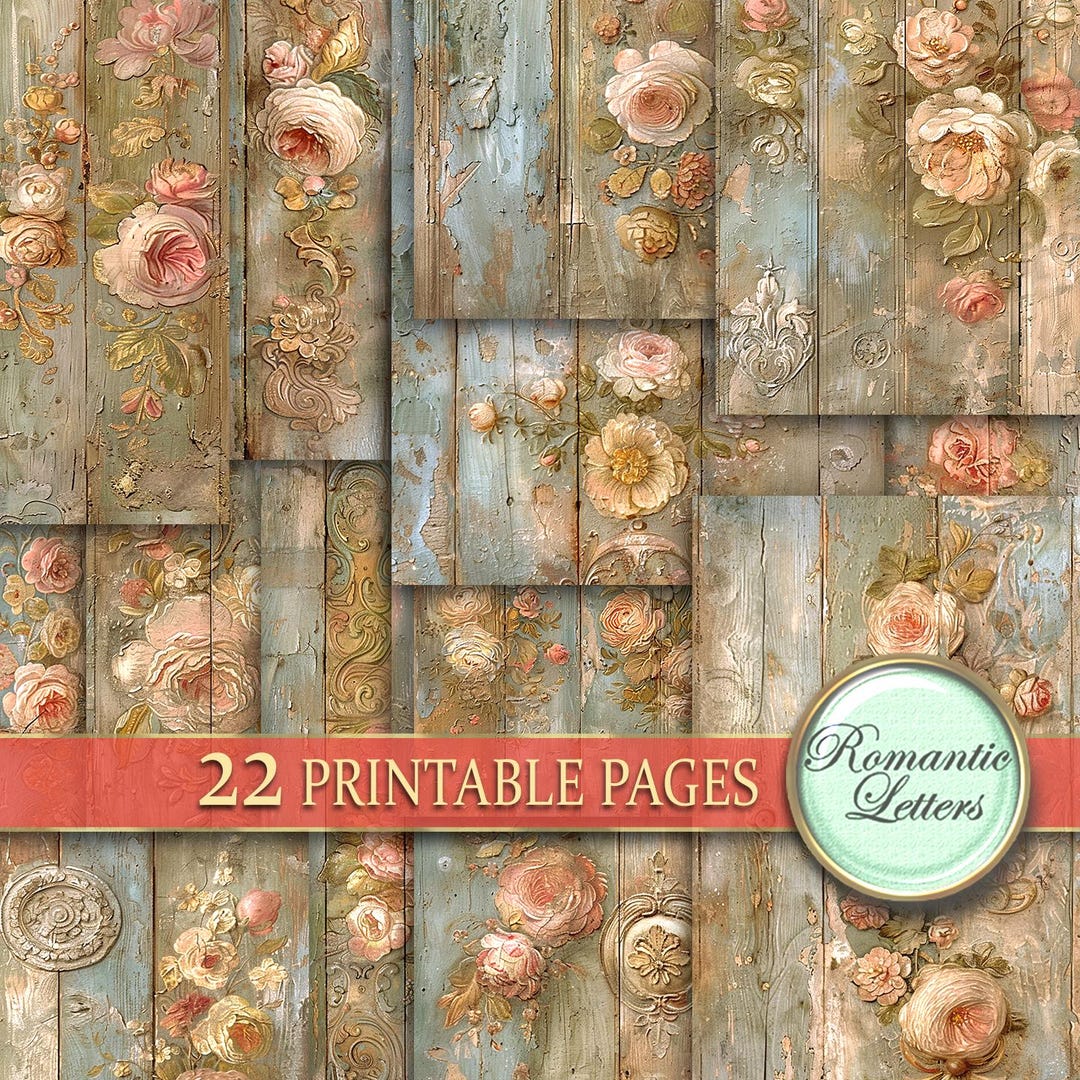 Rose Digital Paper Pack Scrapbook Background Paper Floral Shabby Chic ...