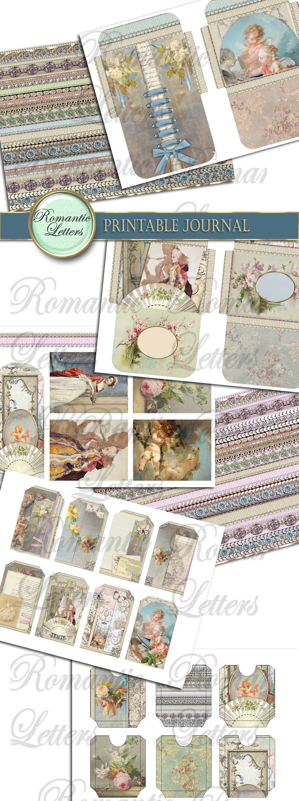 Printable junk journal kit shabby chic digital scrapbook paper | Etsy