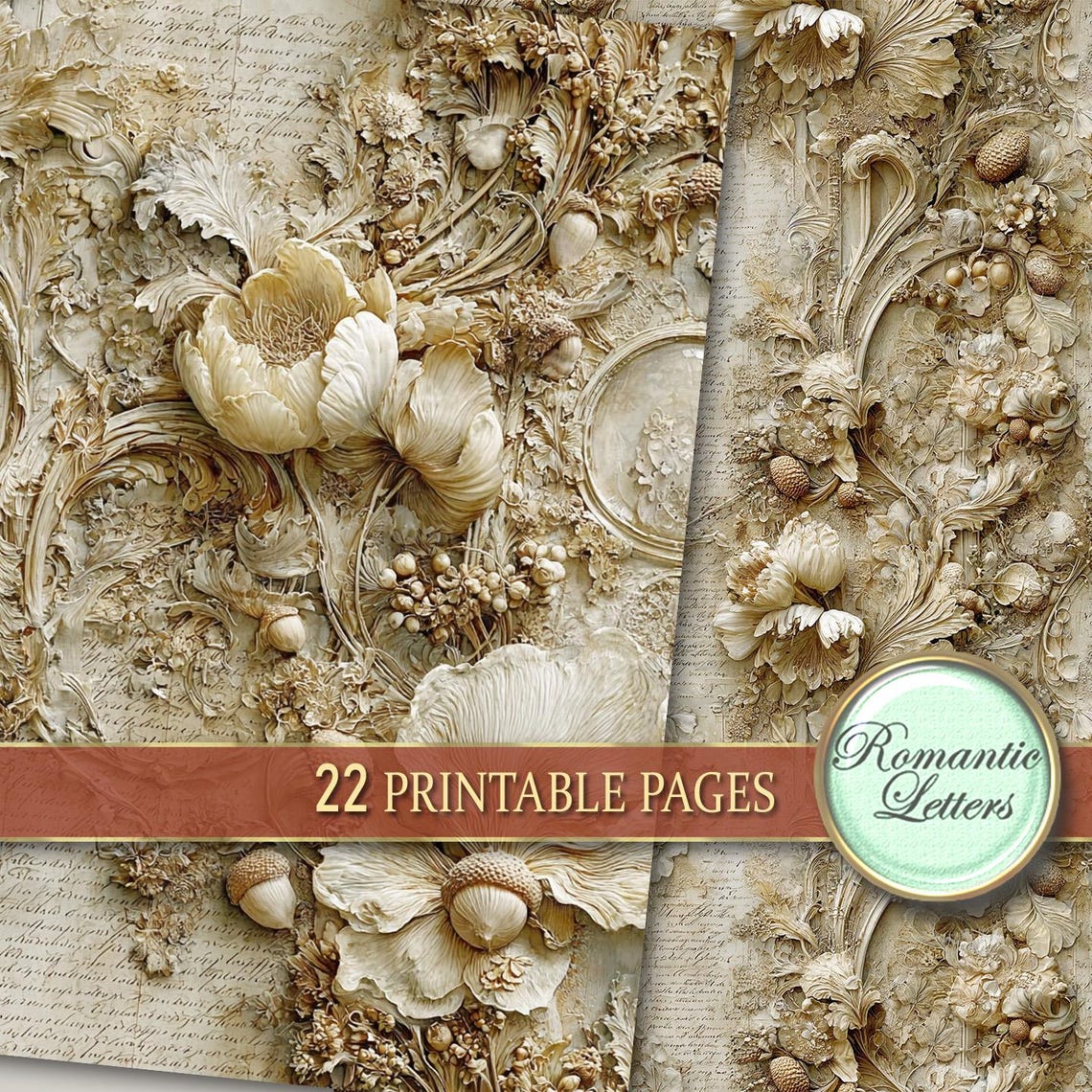 Boho Dried Flowers Digital Printable Scrapbook Paper Pack Printable ...