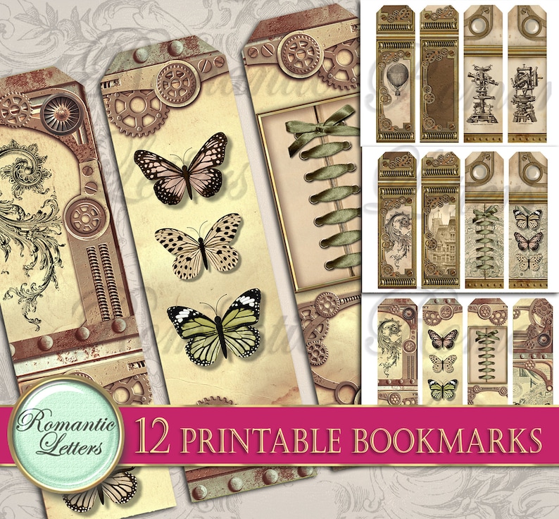 Printable Steampunk Bookmarks Set Digital Printable Gift Tags - Etsy