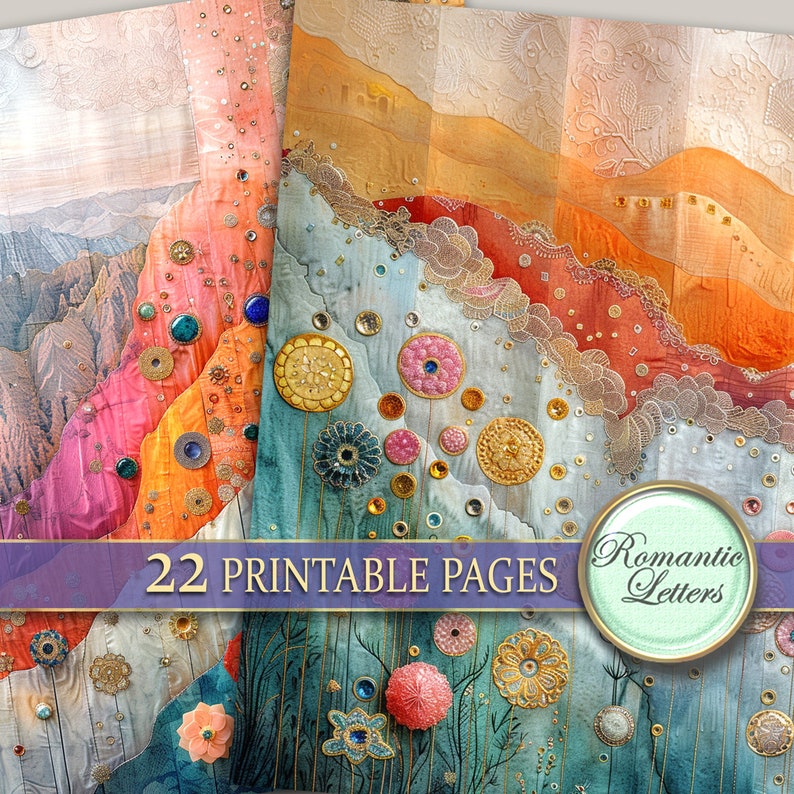 Digital Printable Scrapbook Paper Pack Patchwork Fabric Boho Printable ...