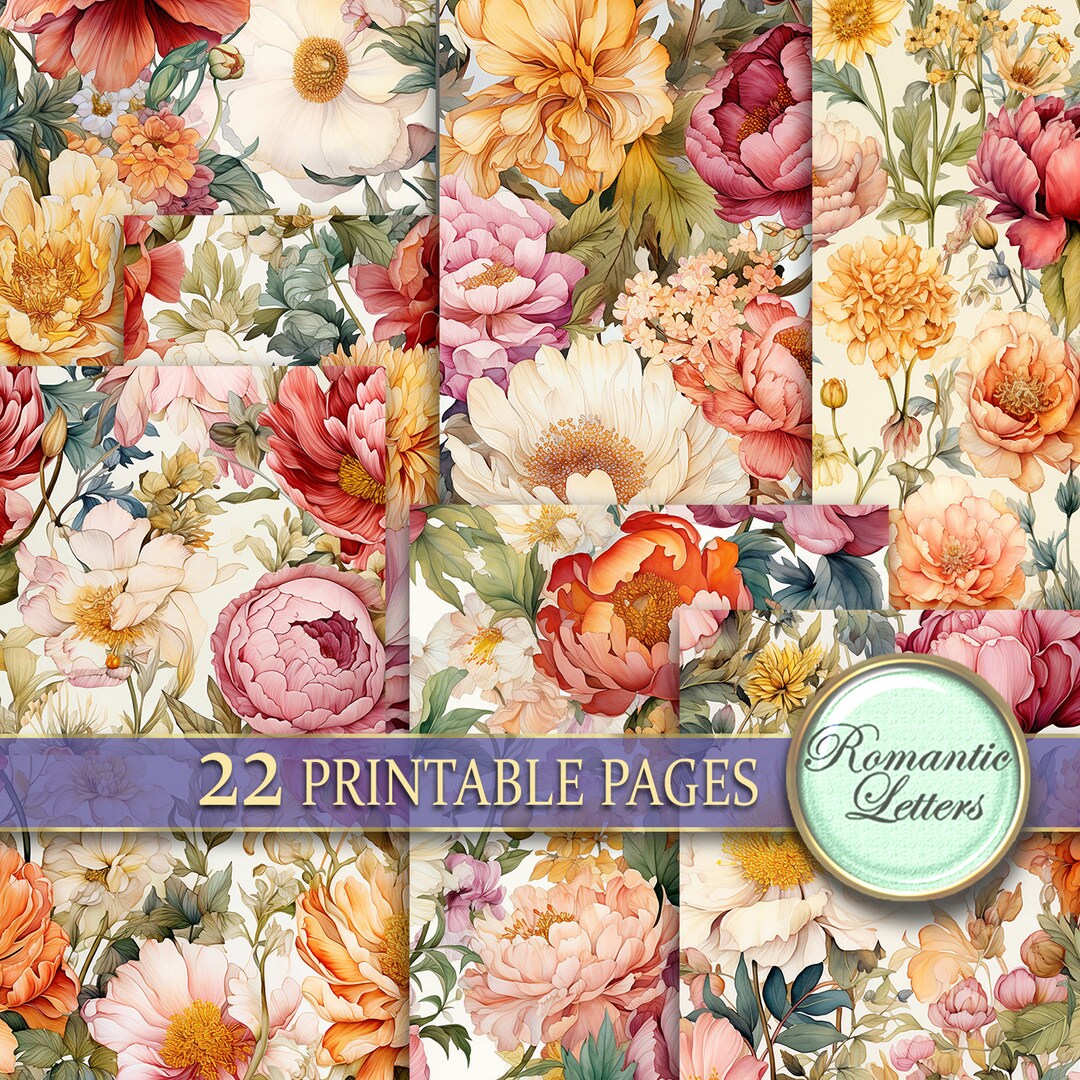 Botanical Digital Scrapbook Paper Pack Shabby Chic Flower Digital ...