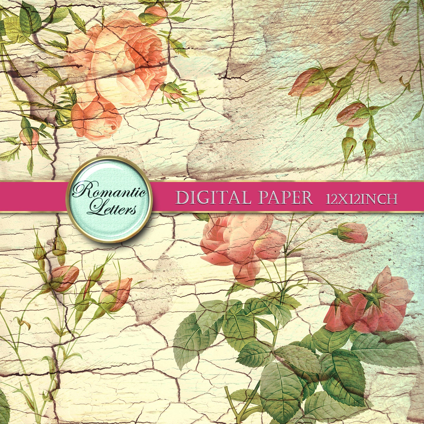 Floral digital scrapbook paper pack Shabby Chic distressed | Etsy