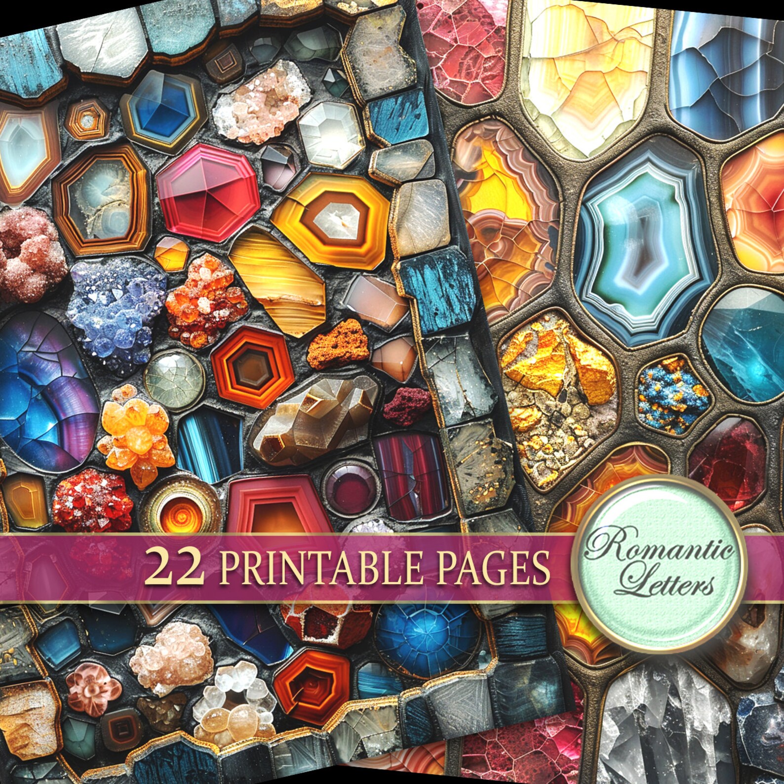 Gemstone Digital Printable Scrapbook Paper Pack Craft Paper Decoupage ...